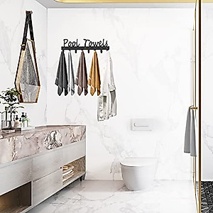 Pool Towel Hooks for Bathroom Wall Mount Towel Rack Towel Holder Carbon Steel Hanger Organizer Indoor Outdoor for Robe, Towel, Coat, Swimsuit, Umbrella, Bag, Keys(Matte Black)