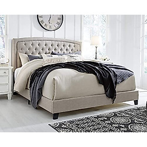Signature Design by Ashley Jerary Farmhouse Button-Tufted Upholstered Platform Bed, King, Light Gray