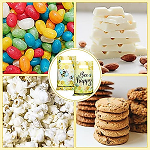 100 Pieces Bee Party Gift Bags Yellow Honey Bee Treat Bags with Handles Honey Bumble Bee Pattern Goodie Bags Plastic Candy Gift Bags for Bee Baby Shower Gender Reveal Birthday Party