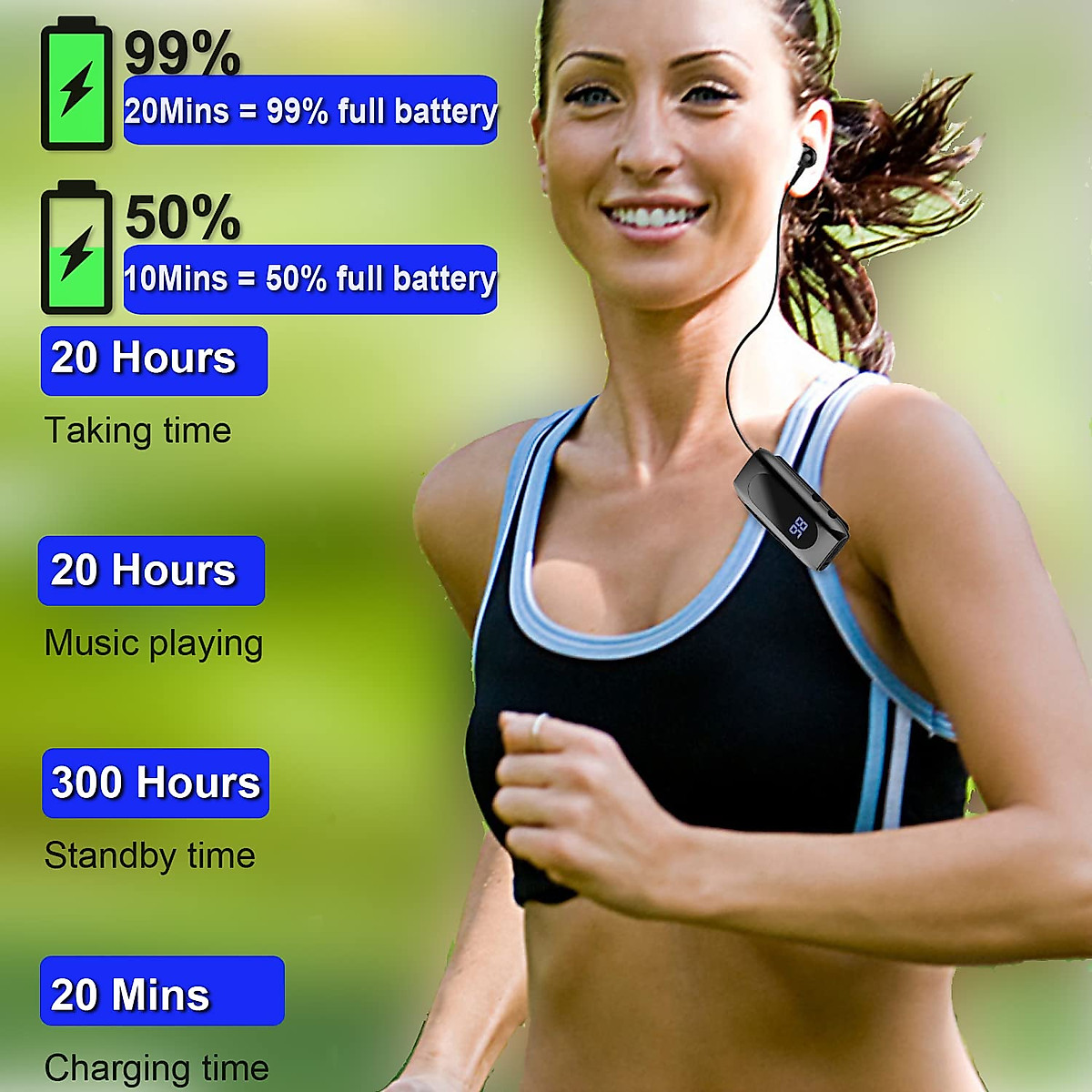 Retractable Wireless Headset Headphone Stereo Earphone V5.0 Noise Cancelling Mic Clip on Earpiece Comfortable HandsFree Headset 20Hrs Talking Time Sports Business Trucker Driver Earbud