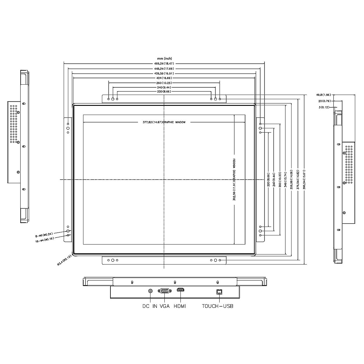 19 Inch 4:3 Open Frame Design Touch Screen Monitor Display with VESA & Rear Mounting Bracket for Kiosk Industrial Automation POS Retail Self-Service