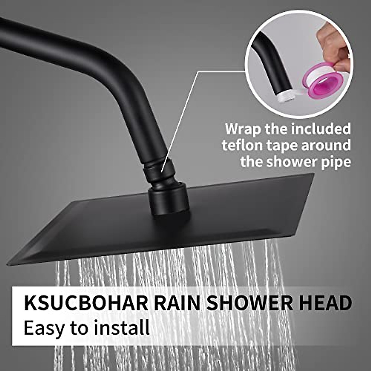 KSUCBOHAR Shower Head, 8 Inch High Pressure Rain Shower Head, Pressure Boosting Shower Head, Awesome Shower Experience, Stainless Steel Rainfall Shower Head (Square Black)