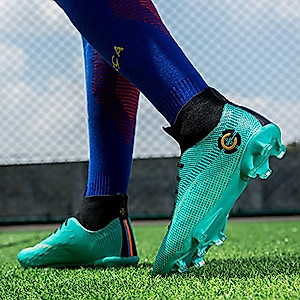 Men's Soccer Cleats Football Shoes Lightweight High-Tops Lace-Up Non-Slip Spikes Green EU 40