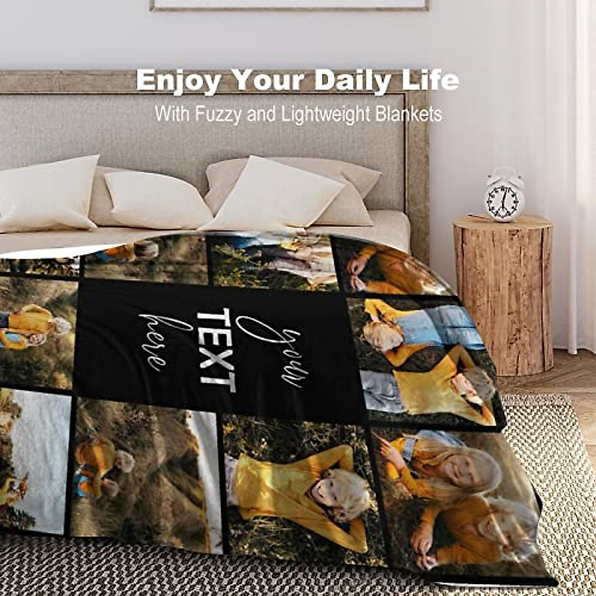 D-Story Custom Blanket Personalized Blanket with Photos Text Customized Picture Throw Blanket for Adult Kids Friends for Birthday Christmas Halloween Valentines, Memorial Gift, 10 Photos,5 Sizes