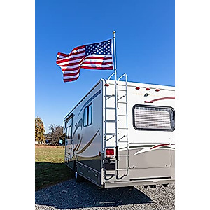 Camco RV Ladder Mounted Flagpole Holder | Allows for a Flag to Fly from Your RV's Ladder | Compatible with Most RV Ladder Rails (51612), Black