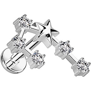 Surgical Steel Internally Threaded CZ Zodiac Constellation Labret Stud (16GA, L: 5/16" (8mm), Gemini)