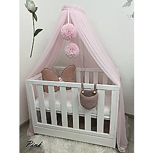 Soft canopy for nursery with holder and pompoms, Kids hanging tent for bedroom, Bed canopy, crib canopy, baby room decor, Nook baldachin (Dusty Pink)