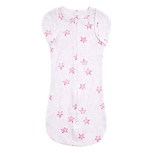 Aden + Anais Essentials Easy Snug Swaddle, Transitions to Arms-Free Wearable Sleeping Bag, Newborn, 0-3 Months, Twinkling Stars, Pink, 2 Pack