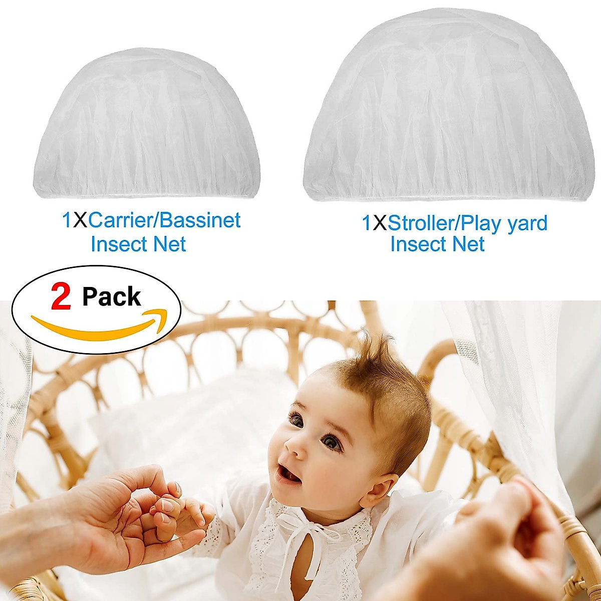 Mosquito Net for Stroller, Stroller Bug Net, Stroller Insect Mesh Net, Baby Insect Netting for Stroller, Car Seat, Bassinet, Cradle, Portable Mini - Universal Stroller Accessories (2 Pack)
