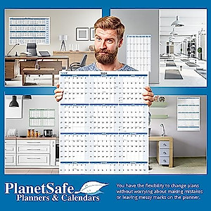 PlanetSafe Calendars Vertical Sky Blue July 2023 to June 2024 Fiscal/Academic Year 12 Month Wall Calendar 36 x 24- Large Dry & Wet Erasable with Next Year Planner -Great for Office & Projects
