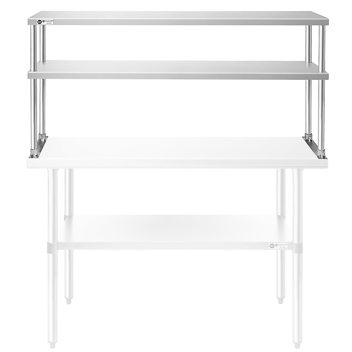 KUTLER Stainless Steel Double Overshelf 48" x 12", NSF Commercial 2-Tier Shelf for Prep and Work Tables for Restaurant, Kitchen, Workshop