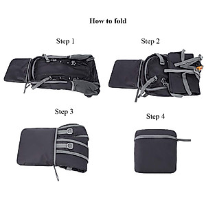 HOOYEE 40L Lightweight Foldable Water-Resistant Ripstop Nylon Hiking Backpack Daypack (Black)