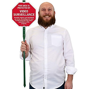 SmartSign "This Area Is Protected By Video Surveillance" LawnBoss® Sign | 10" x 10" Aluminum Sign With 3' Stake