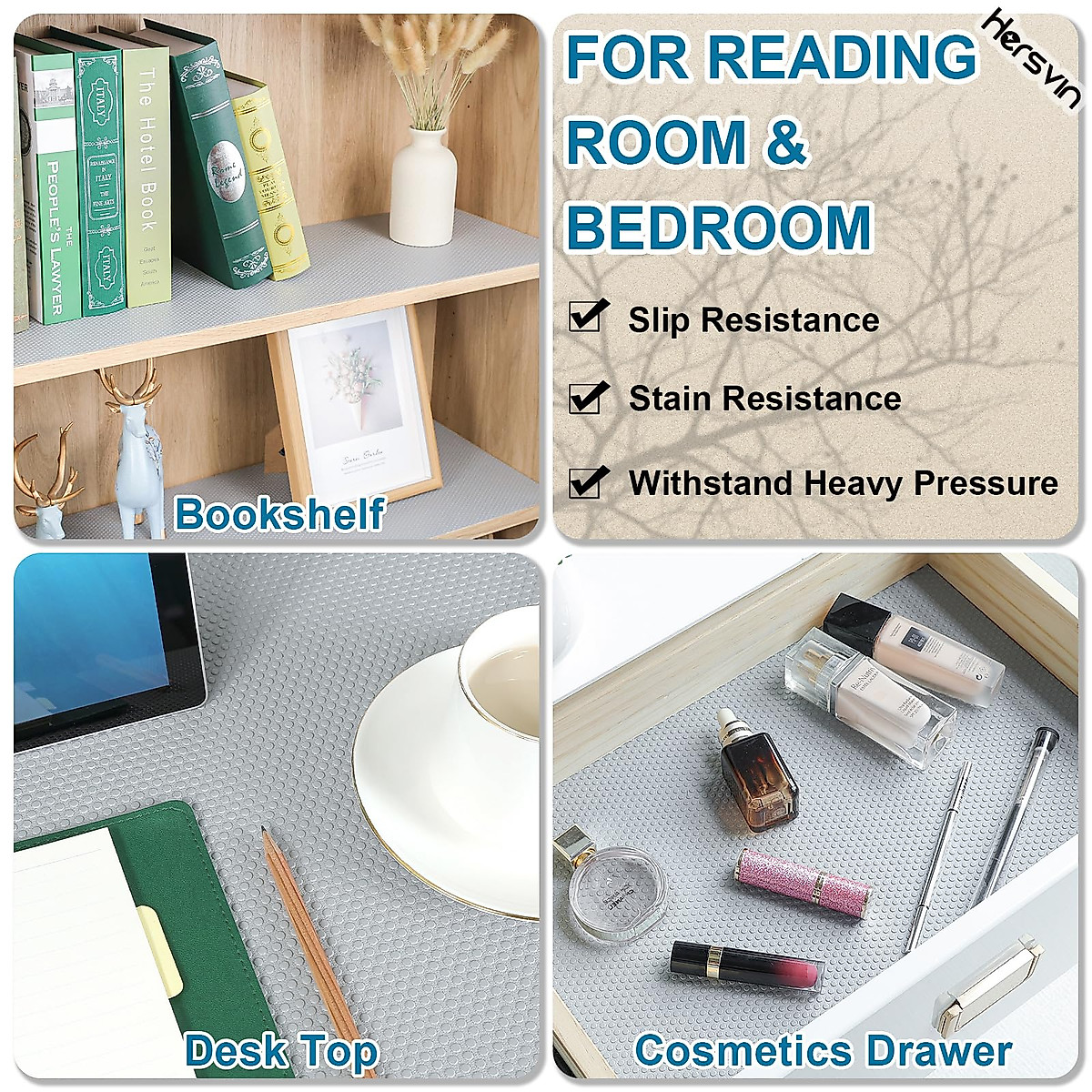 Hersvin Shelf Liner, 24" x20' Non-Adhesive Drawer Liners EVA Kitchen Cupboard Cabinet Covering Undersink Mat Washable Fridge Lining Paper for Home Office (Light Gray/Dot)