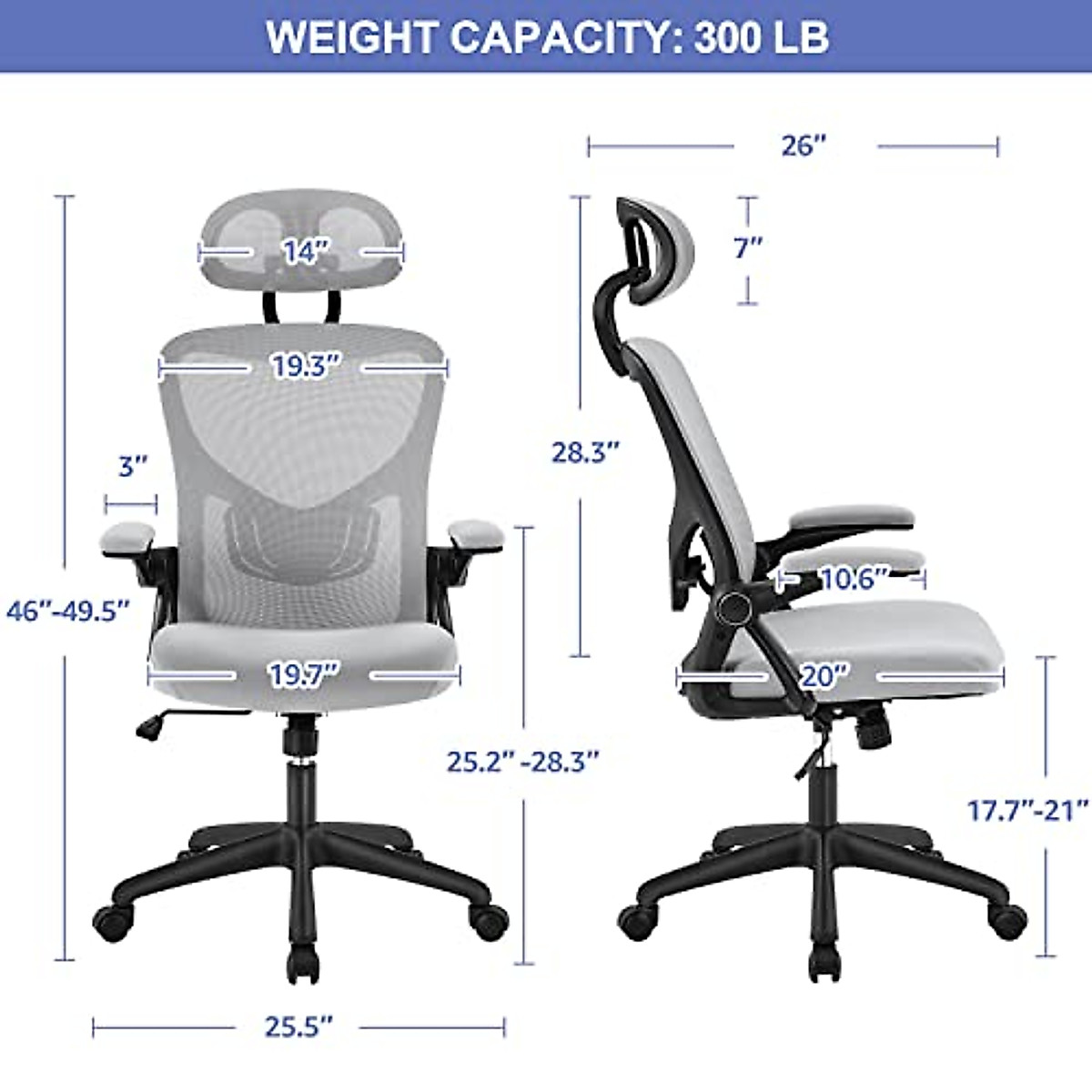 Yaheetech Executive Office Chair Ergonomic Desk Chair High Back Mesh Computer Chair with Lumbar Support Adjustable Armrest, Backrest and Headrest Swivel Chair for Manager Conference Room,Light Gray