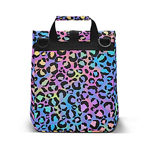 MNSRUU Insulated Lunch Bags Women Men, Rainbow Leopard Portable Reusable Thermal Meal Tote Cooler Bag Organizer, Adjustable Shoulder Strap, Handle