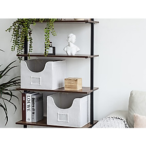 StorageWorks Closet Storage Bins, Closet Shelf Organizers, Fabric Storage Bin, Closet Organizer Bins with Cutout Window and 2 Handles, Clothes Storage Organizer, Medium, Grey and White Stripes, 3-Pack