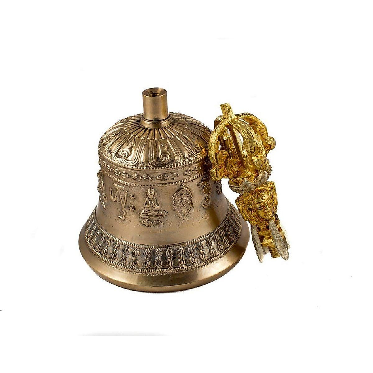 Singing Bowl Nepal Tibetan Buddhist Meditation Bell And Dorje Set - Dharma Objects Bell Of Enlightenment From Nepal 7 Inches