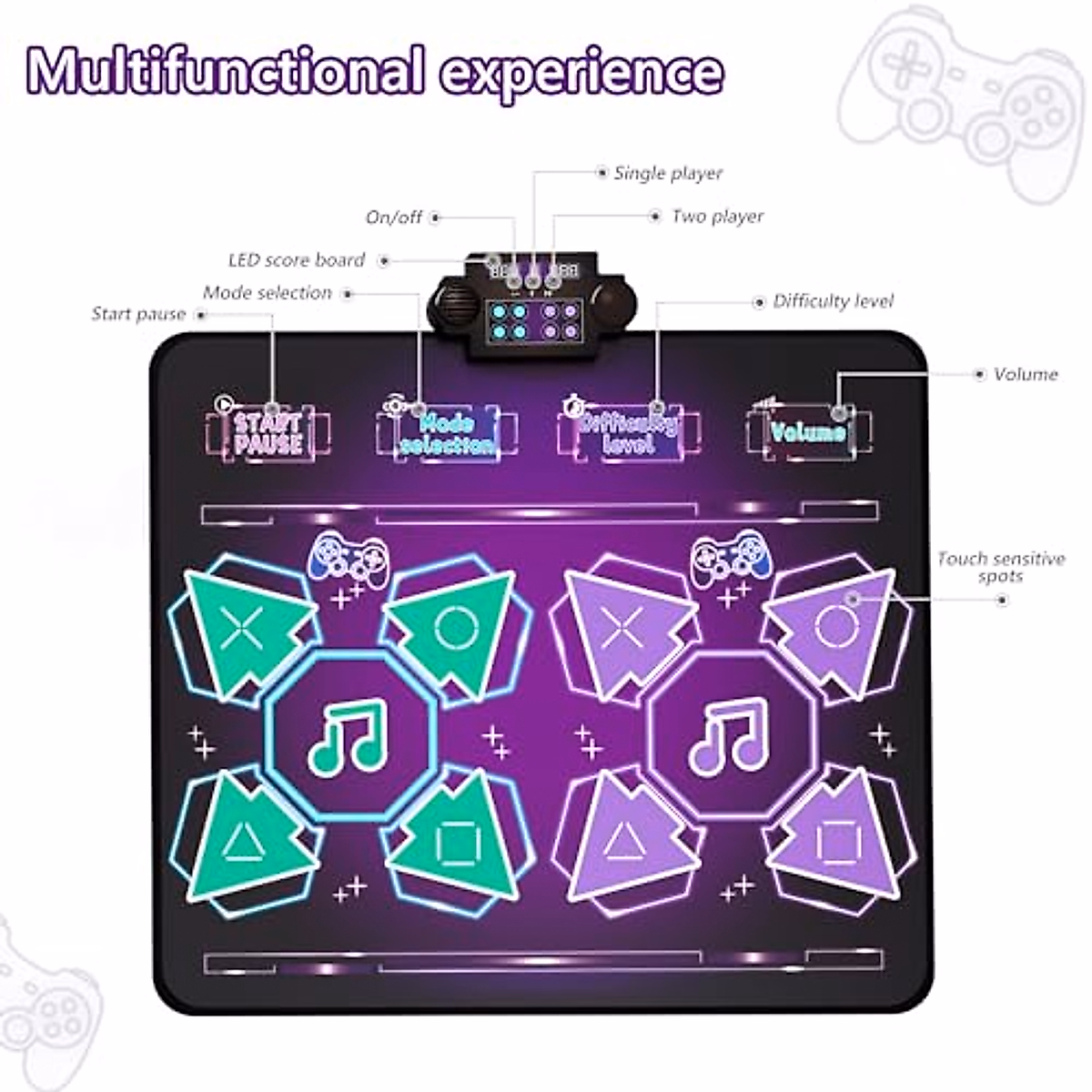 Joyvalley Kids Dance Mat Toys - 2-Player Dance Pad Gifts for Girls Boys Toddlers 3 4 5 6 7 8 9 + Year Old Electronic Dancing Mat Floor Games Toy with Music Light Christmas Birthday Gift (Purple)