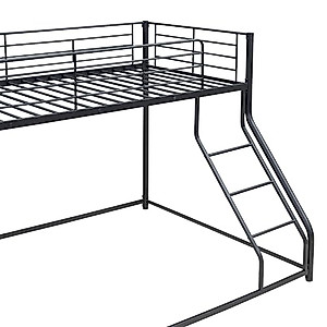 WADRI Metal Floor Bunk Bed with Ladder, Twin XL Over Queen Bunk Bed with Safety Guard Rails, Heavy Duty Metal Bed Frame for Kids Teens Adults Bedroom, Easy Assembly