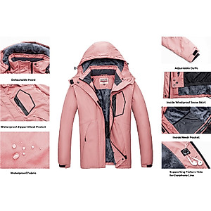 WULFUL Women’s Waterproof Snow Ski Jacket Mountain Windproof Winter Coat with detachable hood