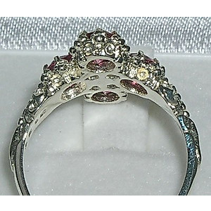 LetsBuyGold 925 Sterling Silver Real Genuine Opal and Pink Tourmaline Womens Band Ring - Size 10