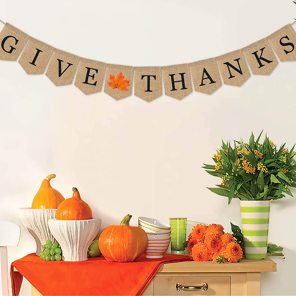 Give Thanks Banner, Thanksgiving Decorations Burlap Banner Thanksgiving Decor Friendsgiving Party Home Decoration