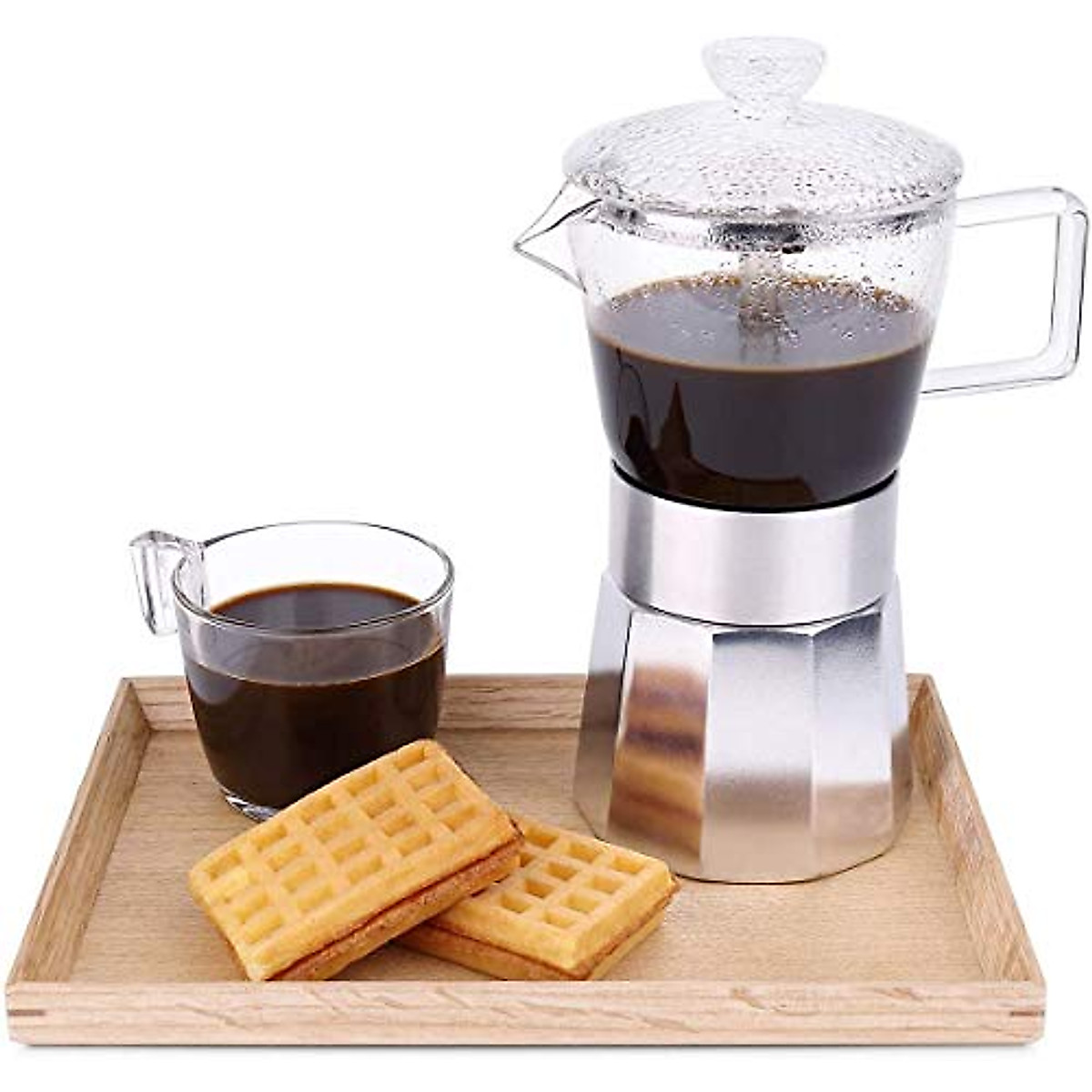 Geesta Premium Crystal Glass-Top Stovetop Espresso Moka Pot - 9 cup - Coffee Maker, 360ml/12.7oz/9 cup (espresso cup=40ml) Gift Idea for Husband Wife