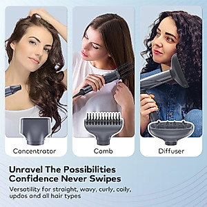 High Speed Ionic Hair Dryer with Diffuser, 1400W Brushless Motor, High RPM 22m/s Air Fast Drying Professional Salon Blow Dryer with Frizz Free, 100time/s No Heat Damage Sensor, Lightweight for Women