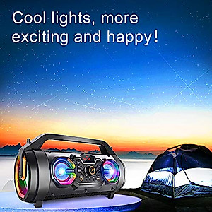 Bluetooth Speakers, 30W Portable Bluetooth Boombox with Subwoofer, FM Radio, RGB Colorful Lights, EQ, Stereo Sound, Booming Bass, 10H Playtime Wireless Outdoor Speaker for Home, Party, Camping, Travel