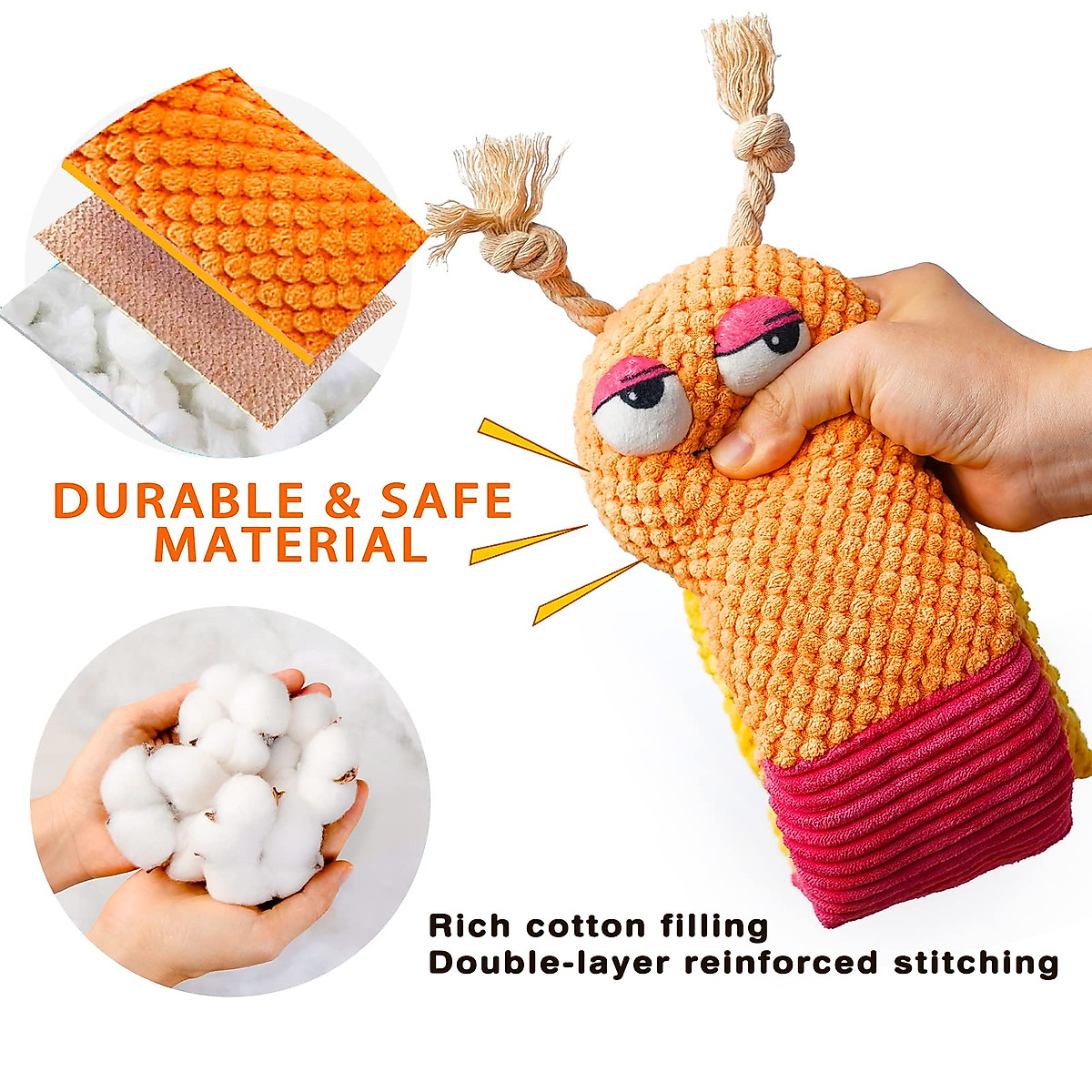 Dog Enrichment Toys - Dog Squeaky Puzzle Crinkle Rope Chew Plush Snuffle Toys Durable Stuffed Treat Dispensing Toys for Boredom Dogs,Dog Toys for Medium Small Large Dog Puppy,Snail Snake 2-in-1