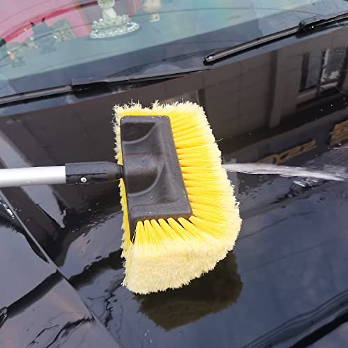 GIANT BEAR 10" Flow-Thru Penta-Level Car Wash Brush Head with Soft Yellow Bristles, Not Hurt Paint Scratch Free Cleaner Tool for Car Rv Truck SUV Deck Home Cleaning.