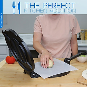 Lot45 Tortilla Press 12 inch - Cast Iron Manual Roti Maker Dough Press for Corn Tortillas, Tamales, Chapati, Naan Bread, Pizza Dough with 50 Parchment Paper Sheets