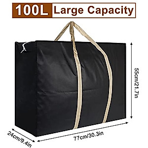 100L Large Storage Bag(3 Pack,Black),Large Moving Bags with Zippers & Carrying Handles, Storage Bags Storage Totes for Clothes, House Moving,77×55×24cm