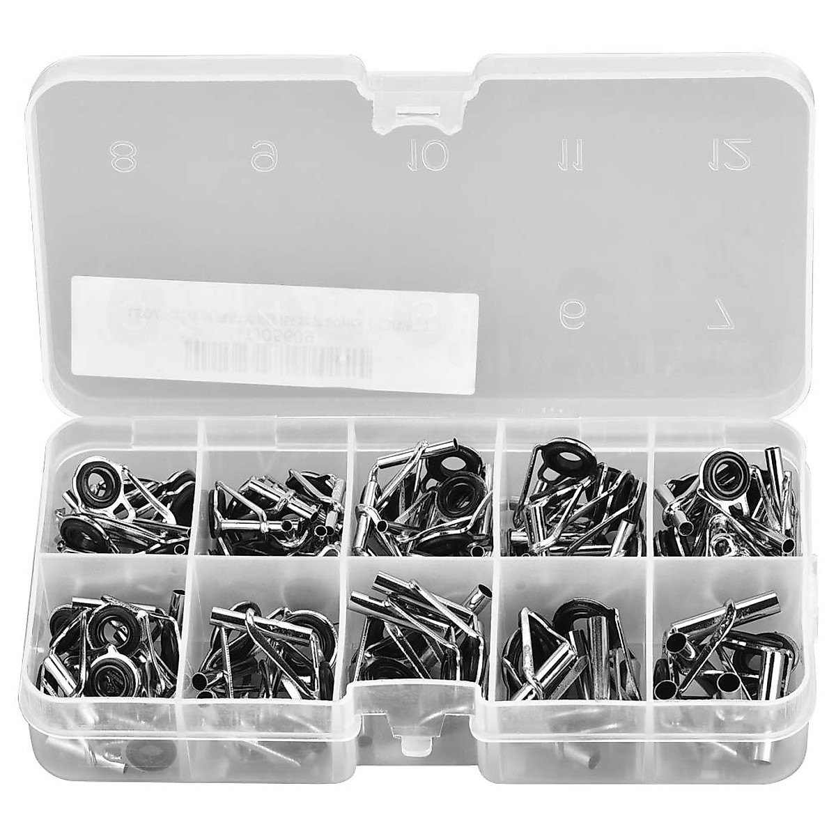 VGEBY1 Fishing Rod Guide Tips Set, 80Pcs 10Sizes Resistant Fishing Spinning Rod Guides with Storage Case Fishing Replacement Accessory