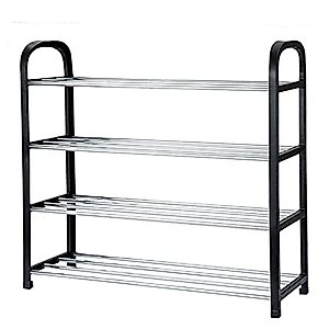YIFEY 4-Tier Shoe Rack,Metal Standing Shoe Shelf for Bedroom Closet,Sturdy Shoe Storage for Entryway,Stackable Shoe Storage Organizer for Living Room