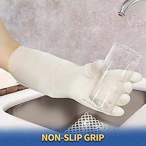 BOOMJOY Nitrile Cleaning Gloves, Long Cuff Dishwashing Gloves Heavy Duty, Reusable Medium Gloves for Kitchen, Bathroom, Gardening, Working, Pet Care - White, 3 Pairs, Size M