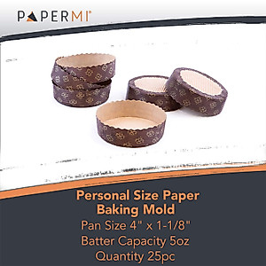 Round Paper Baking Cake Pan Disposable Eco- Friendly Small personal cardboard Baking Molds, Microwave Freezer Oven Safe bakeware, Kraft Forms for Bake & Serve, 25pc- 4” x 1-1/8” 5oz