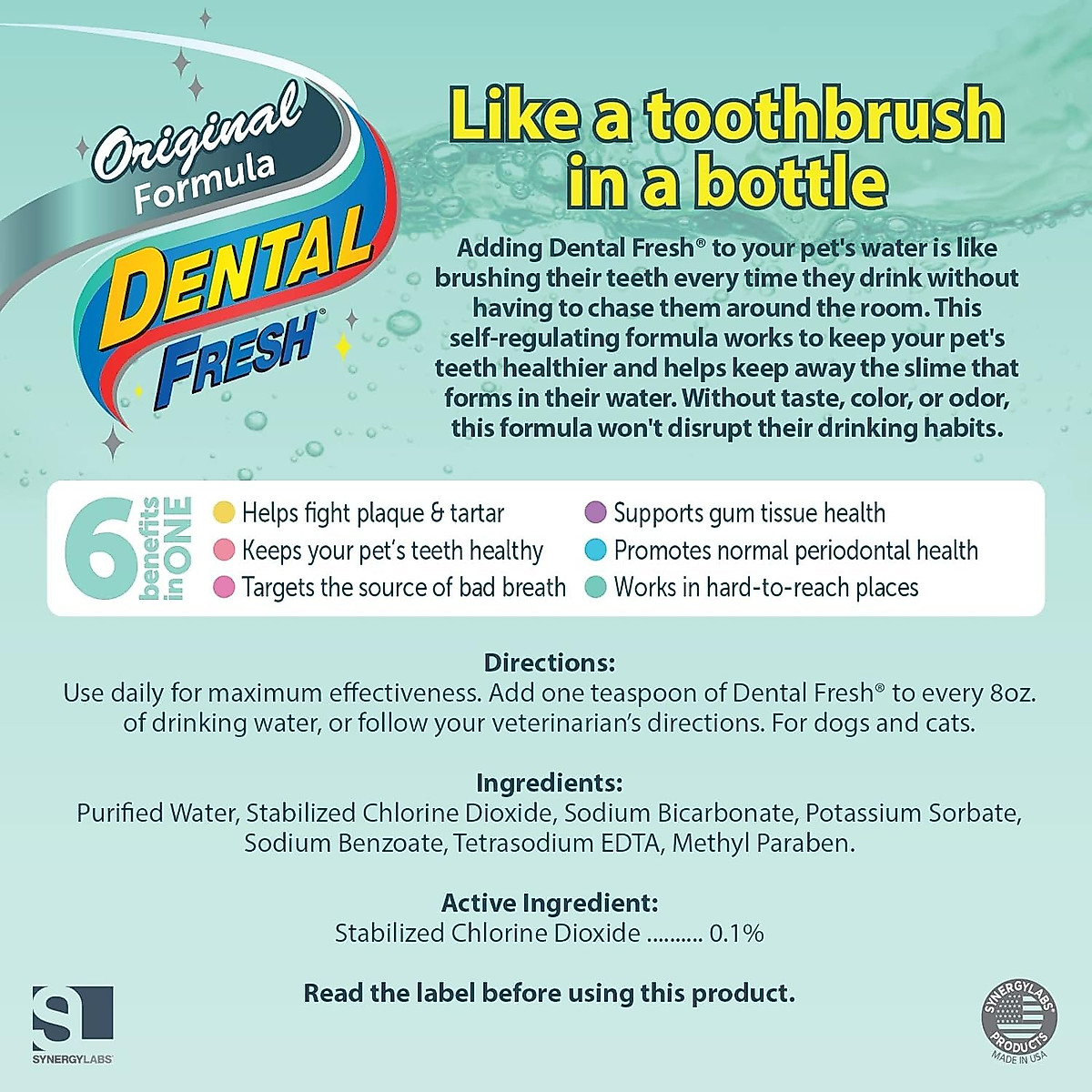 Dental Fresh Water Additive for Dogs, Original Formula, 32oz – Dog Breath Freshener and Dog Teeth Cleaning for Dog Dental Care– Add to Water