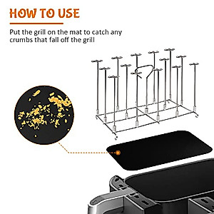 2pcs Skewer Stand Racks Compatible with Ninja Foodi Air Fryer DZ201, DZ401 - Stainless Steel Barbecue Skewers with Reusable Mats Set For Ninja Foodi Dual Basket Air Fryer, Skewer Accessory for Kabobs