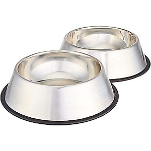 Amazon Basics Stainless Steel Non-Skid Pet Dog Water And Food Bowl, Set of 2 (11 x 3 Inches), Each Holds Up to 3.5 Cups