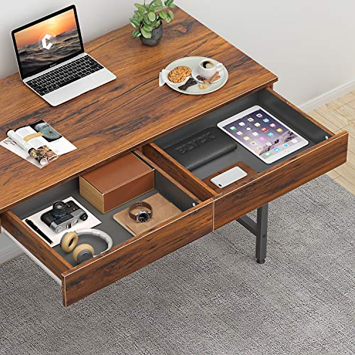 CubiCubi Computer Desk with 2 Storage Drawers, 40 inch Home Office Writing Desk, Study Table for Small Space, Dark Rustic