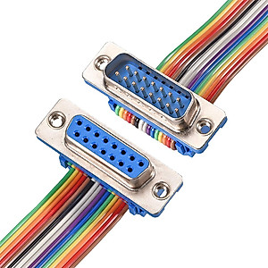 uxcell IDC Rainbow Wire Flat Ribbon Cable DB15 Male to DB15 Female Connector 2.54mm Pitch 19.7inch Length