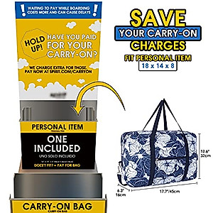 For Spirit Airlines Personal Item Bag 18x14x8 Foldable Travel Duffel Bag Tote Carry on Luggage Duffle Overnight for Women and Men (with Shoulder Strap))