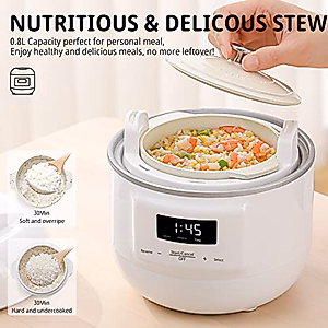 MEEDEER Slow Cooker White, Small Slow cooker 1QT, Smart Appointment, Ceramic Interior pot, Automatic Multi-function Rice Cooker, Elecric Stew, Yogurt Maker Keep Warmer
