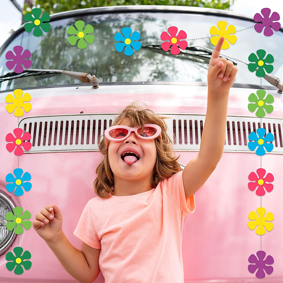 10 Packs Groovy Flower Party Banners Hanging Decor, Hippie Room Decor Groovy Party Decorations Flower Shaped Cutouts for Birthday Baby Shower 60s 70s Themed Party Supplies Decor