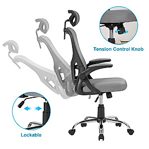 VECELO High Back Ergonomic Office Chair with Adjustable Headrest Armrest, Mesh Lumbar Support, Swivel Wheels for Home Study Work, Gray
