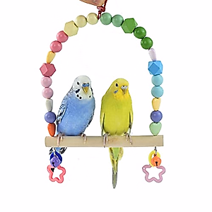 GUANLANT Wooden Bird Swing for Cockatiels Parrot Perch Hanging Toys Parakeets Birdcage Stands Cage Playground Play Gyms Accessories Colorful Bead Bell Climbing Toy for Lovebirds Conures Budgies