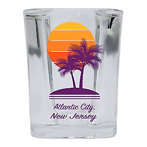 R and R Imports Atlantic City New Jersey Souvenir 2 Ounce Square Shot Glass Palm Design