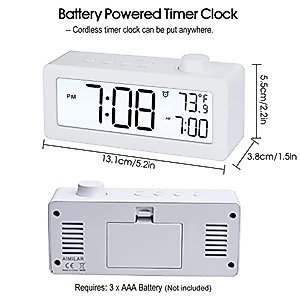 Digital Timer Clock with Temperature - AIMILAR Knob Setting Count Up Countdown Timer with Alarm Clock and Temp White Backlight for Kitchen Cooking Bedroom Kids Student Classroom Office Desktop